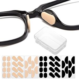 eyeglass repair kit.24pairs glasses nose pads,adhesive anti slip nose pads relieve pressure for eyeglasses and sunglasses(black,skin tone,3 shape,1.5mm).1pcs eyeglass nose pads storage box(clear)