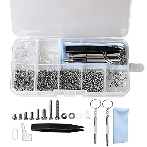 FASHIONROAD Eyeglasses Repair Kit, 10 Pairs Screws Nose Pads, Tiny Screws with Micro Screwdriver Tweezer for Glasses,Sunglasses, Watch Repair