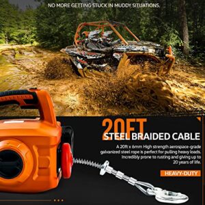 SuperHandy Electric Portable Winch Hoist Crane Lift Brushless Motor Li-Ion Battery Powered 1000Lbs/455Kgs Max Weight 20' Feet/6m Steel Braided Cable w/Locking Knob for atv truck boat trailer