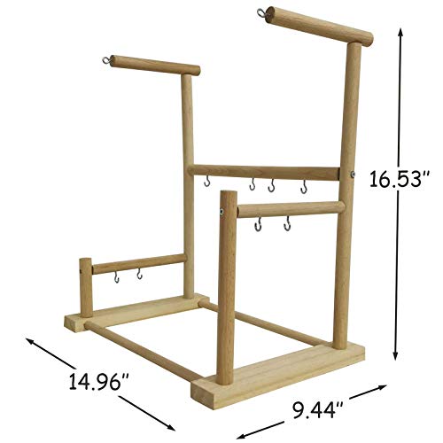 kathson Parrot Playstand Bird Playground Conures Play Stand Wood Perch Gym Playpen Ladder Parakeets Cage Accessories Exercise Toys with Swings Feeder Cups for Cockatoos Lovebirds