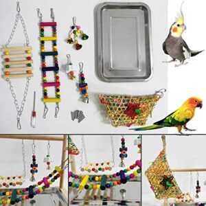 kathson Parrot Playstand Bird Playground Conures Play Stand Wood Perch Gym Playpen Ladder Parakeets Cage Accessories Exercise Toys with Swings Feeder Cups for Cockatoos Lovebirds