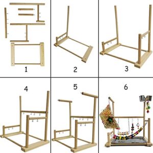 kathson Parrot Playstand Bird Playground Conures Play Stand Wood Perch Gym Playpen Ladder Parakeets Cage Accessories Exercise Toys with Swings Feeder Cups for Cockatoos Lovebirds