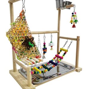 kathson Parrot Playstand Bird Playground Conures Play Stand Wood Perch Gym Playpen Ladder Parakeets Cage Accessories Exercise Toys with Swings Feeder Cups for Cockatoos Lovebirds