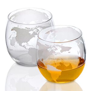 Whiskey Decanter Globe Set with 2 Etched Whisky Glasse