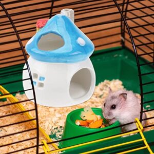 POPETPOP Hamster Hideout Ceramic Mushroom Shape Hamster House Chinchilla Mini Hut Small Animal Hideout Caves Cage for Syrian Rats Chinchillas Gerbils