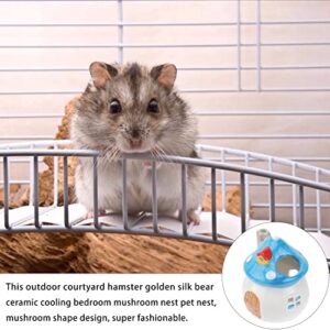 POPETPOP Hamster Hideout Ceramic Mushroom Shape Hamster House Chinchilla Mini Hut Small Animal Hideout Caves Cage for Syrian Rats Chinchillas Gerbils