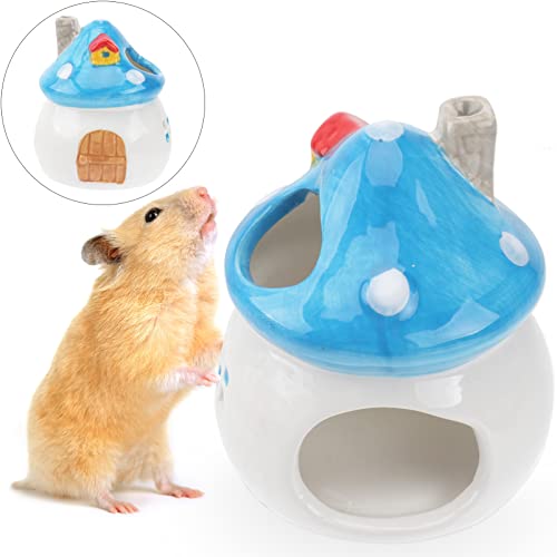 POPETPOP Hamster Hideout Ceramic Mushroom Shape Hamster House Chinchilla Mini Hut Small Animal Hideout Caves Cage for Syrian Rats Chinchillas Gerbils