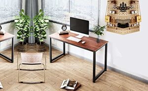 ushow computer desk 63" modern simple style for home office bedroom black metal frame and large workstation, sandalwood board black leg, dark rustic,sandalwood