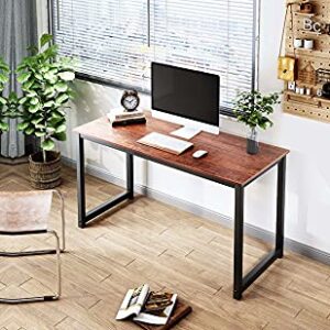 USHOW Computer Desk 63" Modern Simple Style for Home Office Bedroom Black Metal Frame and Large Workstation, Sandalwood Board Black Leg, Dark Rustic,Sandalwood