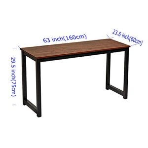 USHOW Computer Desk 63" Modern Simple Style for Home Office Bedroom Black Metal Frame and Large Workstation, Sandalwood Board Black Leg, Dark Rustic,Sandalwood