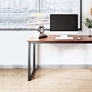 USHOW Computer Desk 63" Modern Simple Style for Home Office Bedroom Black Metal Frame and Large Workstation, Sandalwood Board Black Leg, Dark Rustic,Sandalwood