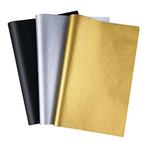 CHRORINE 50 Sheets Tissue Paper Gold Silver Black Wrapping Paper Bulk for Graduation Wedding Birthday DIY and Craft Decor