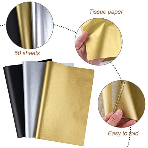 CHRORINE 50 Sheets Tissue Paper Gold Silver Black Wrapping Paper Bulk for Graduation Wedding Birthday DIY and Craft Decor