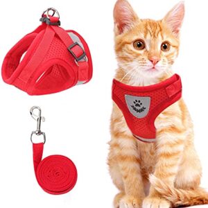 Cat Vest Harness and Small Dog Vest Harness for Walking, All Weather Mesh Harness, Cat Vest Harness with Reflective Strap, Step in Adjustable Harness for Small Cats (Red, XS)