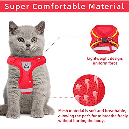 Cat Vest Harness and Small Dog Vest Harness for Walking, All Weather Mesh Harness, Cat Vest Harness with Reflective Strap, Step in Adjustable Harness for Small Cats (Red, XS)