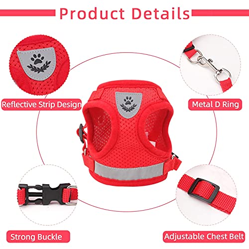 Cat Vest Harness and Small Dog Vest Harness for Walking, All Weather Mesh Harness, Cat Vest Harness with Reflective Strap, Step in Adjustable Harness for Small Cats (Red, XS)