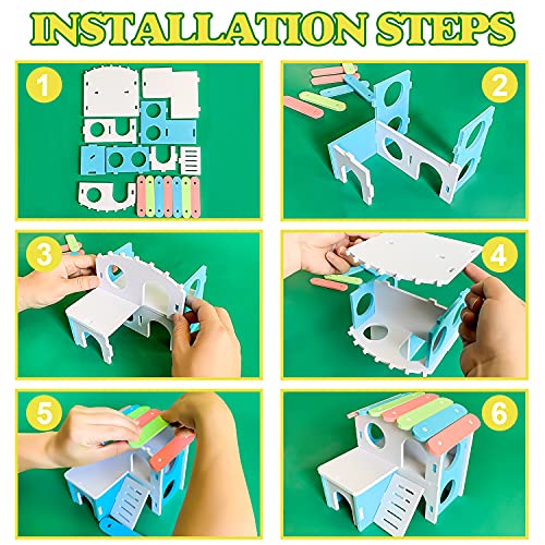 Sfcddtlg 7PCS Rainbow Hamster Toys-Dwarf Hamsters House-Wooden Gerbil Hideout Bridge Swing and Seesaw for Small Animal Gerbil Hamster Hedgehog(7PCS)