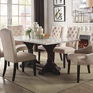 Acme Furniture Rectangular Marble Dining Table, White/Weathered Espresso