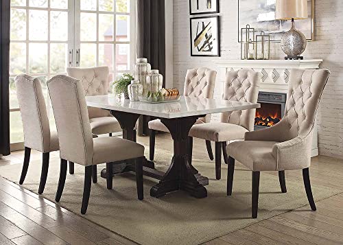 Acme Furniture Rectangular Marble Dining Table, White/Weathered Espresso