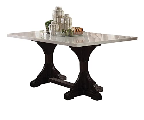 Acme Furniture Rectangular Marble Dining Table, White/Weathered Espresso