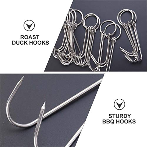 YARDWE 10Pcs Poultry Hanging Hook Stainless Steel Pork Hooks Meat Hook Heavy Duty for Bacon Roast Duck BBQ Grill Hanger Cooking Tools