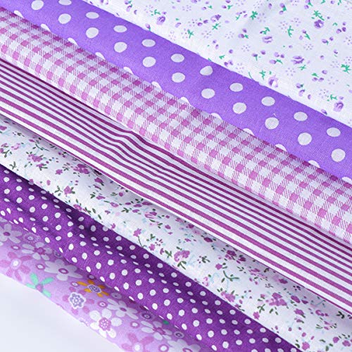 BESPORTBLE 7 Sheets Craft Felt Fabric Sheets Flower Printed Cotton Fabric Squares Quilting Fabric Floral Patchwork Squares for DIY Sewing Craft Farmhouse Decoration 50cm Purple