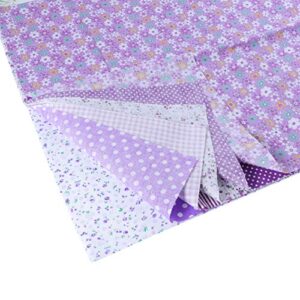 BESPORTBLE 7 Sheets Craft Felt Fabric Sheets Flower Printed Cotton Fabric Squares Quilting Fabric Floral Patchwork Squares for DIY Sewing Craft Farmhouse Decoration 50cm Purple