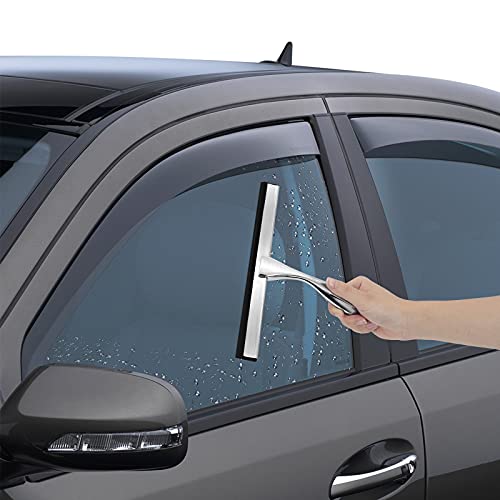 Abealv Shower Squeegee Stainless Steel Window Squeegees Non-Slip Bathroom Scraper Glass Shower Door Squeegee All-Purpose Car Wiper for Windows Kitchen and Mirror with 2 Matching Hooks Holder (10 inch)