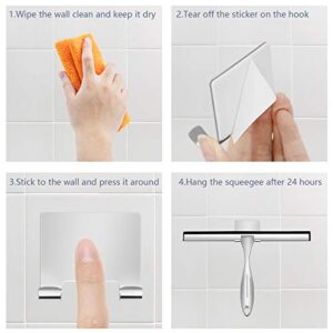 Abealv Shower Squeegee Stainless Steel Window Squeegees Non-Slip Bathroom Scraper Glass Shower Door Squeegee All-Purpose Car Wiper for Windows Kitchen and Mirror with 2 Matching Hooks Holder (10 inch)