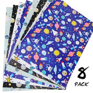 Konsait Space Wrapping Paper, Blue White Navy Bulk Packaging Paper Assortment for Birthday Party Favors Holiday Decoration DIY Crafts Supplies, 8 Sheet 27.6" x 20" Outer Rocket Gift Wrapping Paper