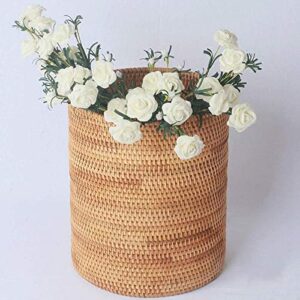 SWYWY Handmade Rattan Trash Can, Cylinder Storage, Desktop Trash Can, Rattan Trash Can Storage Basket (20CM)