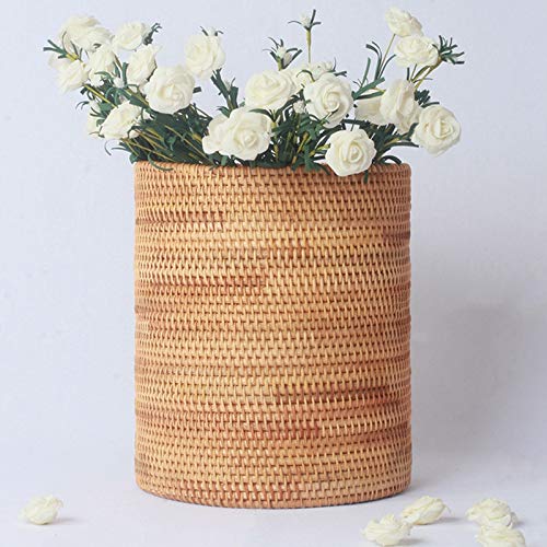 SWYWY Handmade Rattan Trash Can, Cylinder Storage, Desktop Trash Can, Rattan Trash Can Storage Basket (20CM)