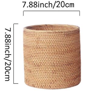 SWYWY Handmade Rattan Trash Can, Cylinder Storage, Desktop Trash Can, Rattan Trash Can Storage Basket (20CM)