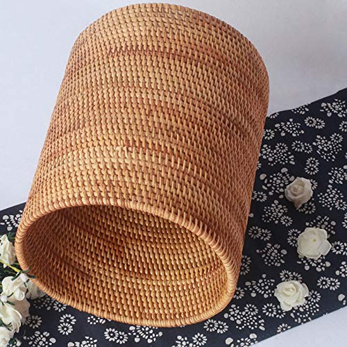 SWYWY Handmade Rattan Trash Can, Cylinder Storage, Desktop Trash Can, Rattan Trash Can Storage Basket (20CM)