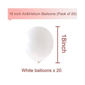 18 inch White Balloons, 20 pcs Big Pure White Thicker Latex Balloons for Wedding Birthday Baby Shower Party Decorations