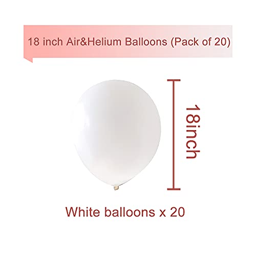 18 inch White Balloons, 20 pcs Big Pure White Thicker Latex Balloons for Wedding Birthday Baby Shower Party Decorations