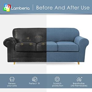 Lamberia High Stretch Sofa Cover for 3 Cushion Couch 4 Pieces Thick &Washable Plush Jacquard Sofa Slipover Couch Cover Furniture Protector for Dogs,Pets&Kids