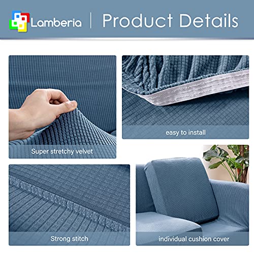 Lamberia High Stretch Sofa Cover for 3 Cushion Couch 4 Pieces Thick &Washable Plush Jacquard Sofa Slipover Couch Cover Furniture Protector for Dogs,Pets&Kids