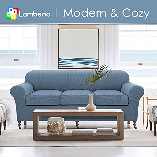 Lamberia High Stretch Sofa Cover for 3 Cushion Couch 4 Pieces Thick &Washable Plush Jacquard Sofa Slipover Couch Cover Furniture Protector for Dogs,Pets&Kids