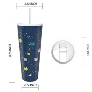 Zak Designs Disney Mickey Mouse Vacuum Insulated Stainless Steel Travel Tumbler with Splash-Proof Lid, Includes Reusable Plastic Straw and Fits in Car Cup Holders (18/8 SS, 25 oz, Space)