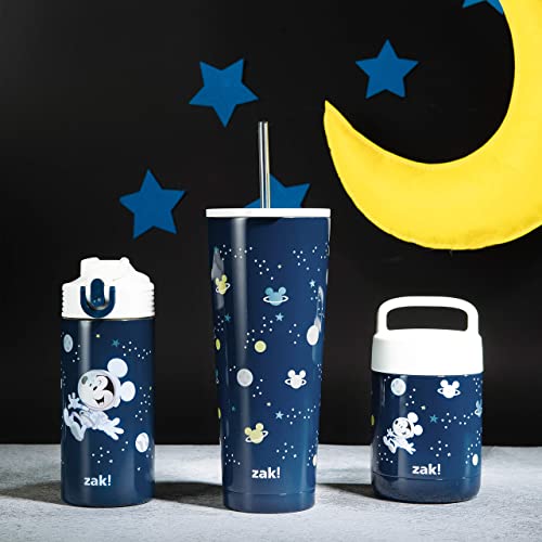 Zak Designs Disney Mickey Mouse Vacuum Insulated Stainless Steel Travel Tumbler with Splash-Proof Lid, Includes Reusable Plastic Straw and Fits in Car Cup Holders (18/8 SS, 25 oz, Space)