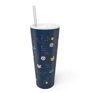 Zak Designs Disney Mickey Mouse Vacuum Insulated Stainless Steel Travel Tumbler with Splash-Proof Lid, Includes Reusable Plastic Straw and Fits in Car Cup Holders (18/8 SS, 25 oz, Space)