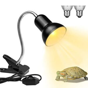 reptile heat lamps, turtle lamp uva/uvb turtle aquarium tank heating lamps with clamp, 360° rotatable basking lamp for lizard turtle snake aquarium aquatic plants with 2 heat bulbs (e27,110v)