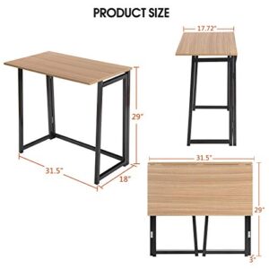 Toolsempire Home Office Folding Desk, 31.5” Foldable Computer Desks for Small Places, Compact Writing Study Tables for Home Office,No Assembly Required (Natural)