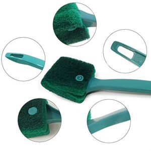 Meiyiu Algae Cleaning Brush Fish Tank Double-Sided Sponge Brush Cleaner Long Handle Fish Tank Scrubber for Home Kitchen Cleaning Brush (Long Handle Green *2+Short Handle Green*2)