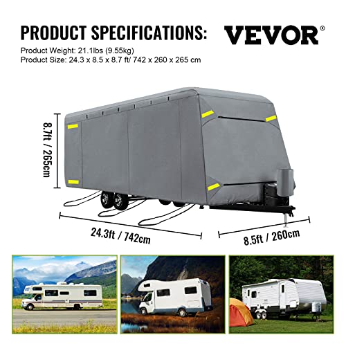 VEVOR RV Cover 22'-24' RV & Trailer Cover Extra-Thick 4 Layers Travel Trailer RV Cover Durable Camper Cover, Waterproof Breathable Anti-UV Ripstop for RV Motorhome with Adhesive Patch & Storage Bag