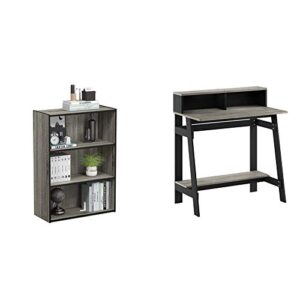 furinno pasir 3-tier open shelf bookcase, french oak grey & simplistic a frame computer desk, black/french oak grey