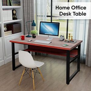 Halter Computer Desk with Storage Office Desk with Shelves for Home or Office Computer Desk with Shelves for PC Monitor Desktop Gaming Desk Study Desk Cherry Wood Black Metal Frame 47 Inches