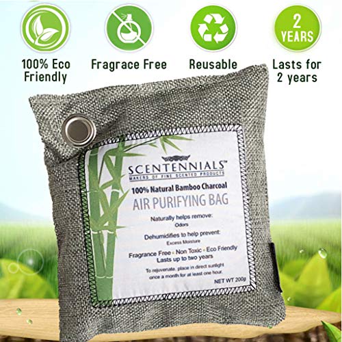 Scentennials Bamboo Charcoal Air Purifying Bag, Activated Charcoal Bags Odor Absorber, Moisture Absorber, Natural Car Air Freshener, Shoe Deodorizer, Odor Eliminators For Home, Pet, Closet (4X200g)