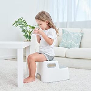 UNCLE WU Kid-Friendly Step Stool - Lightweight and Easy to Clean - Bathroom Safety Sturdy Bottom as Toilet Stool/Dual Height & Wide Two Step Stool for Toddler/Adult (Gray White) 2 Pack